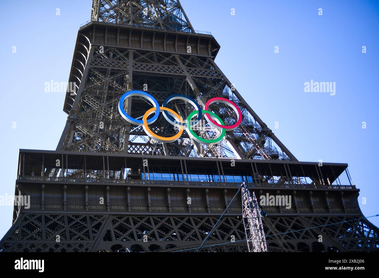 The logo of the Olympic games, the five Olympic Rings, is installed on ...