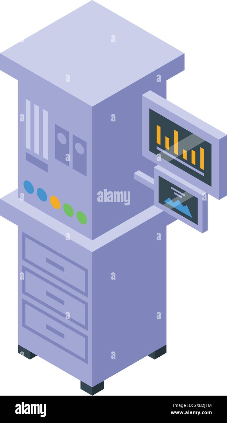 Isometric icon of a medical ventilator showing vital signs information ...