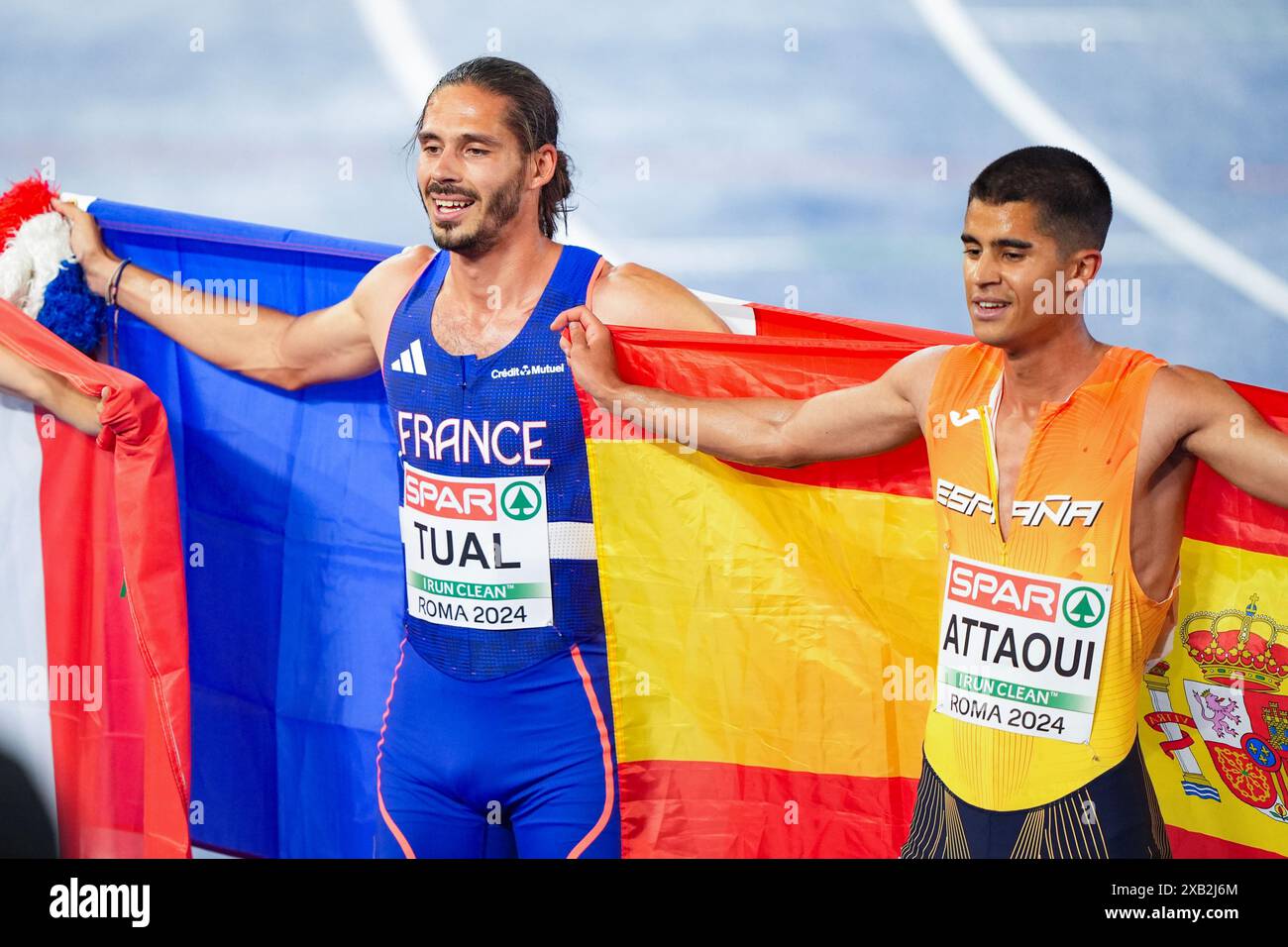 Rome, Italy 20240609. Gabriel Tual (left) from France and Mohamed ...