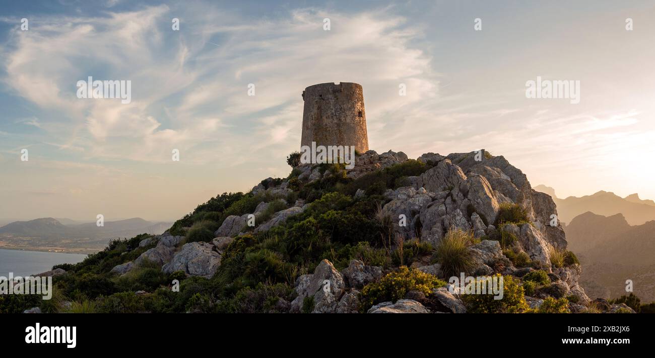 Talaia de Albercutx ancient watchtower panoramic view at sunset ...