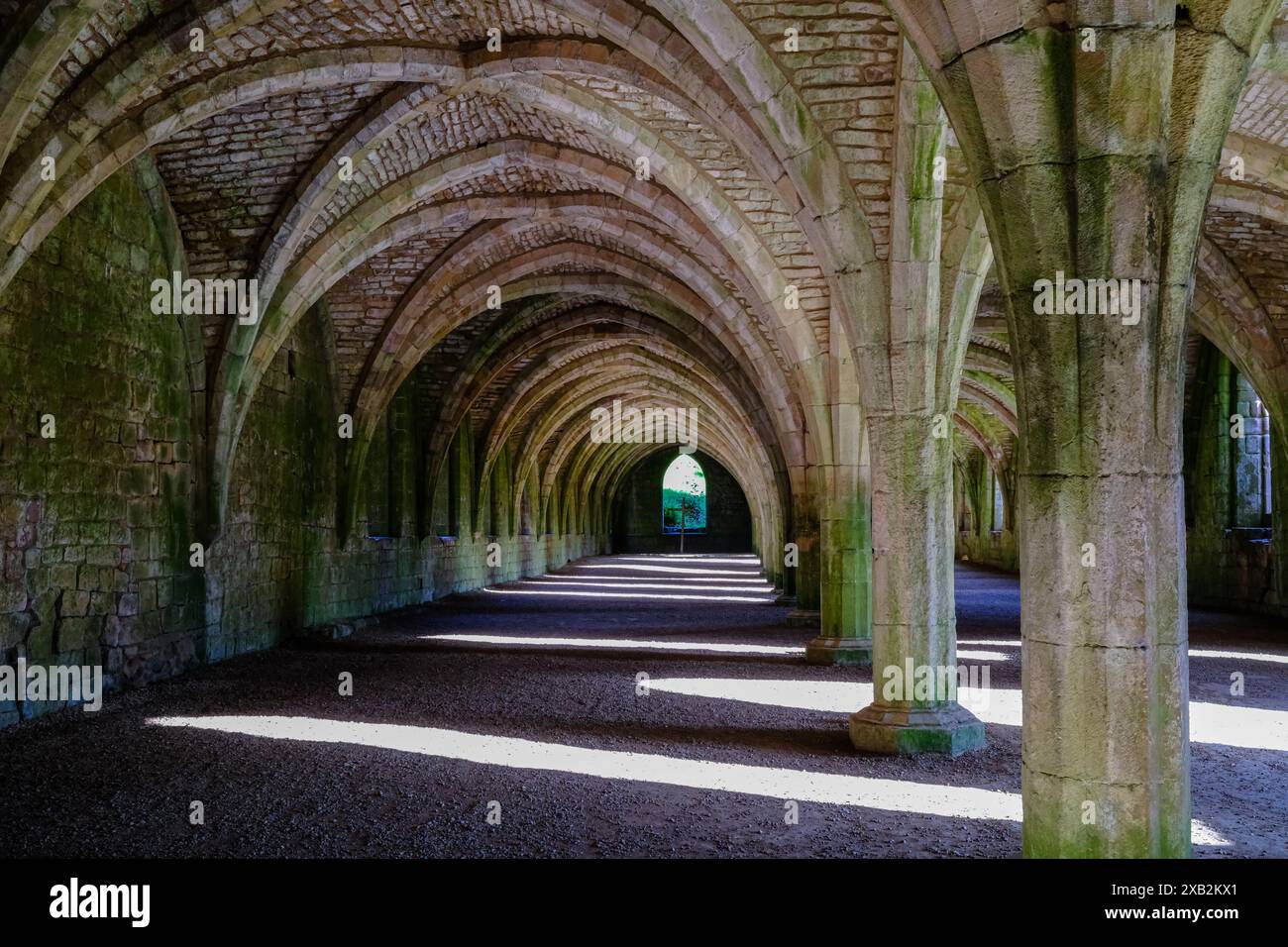 The Cellarium and its beautiful arches of Fountains Abbey, new Ripon in ...