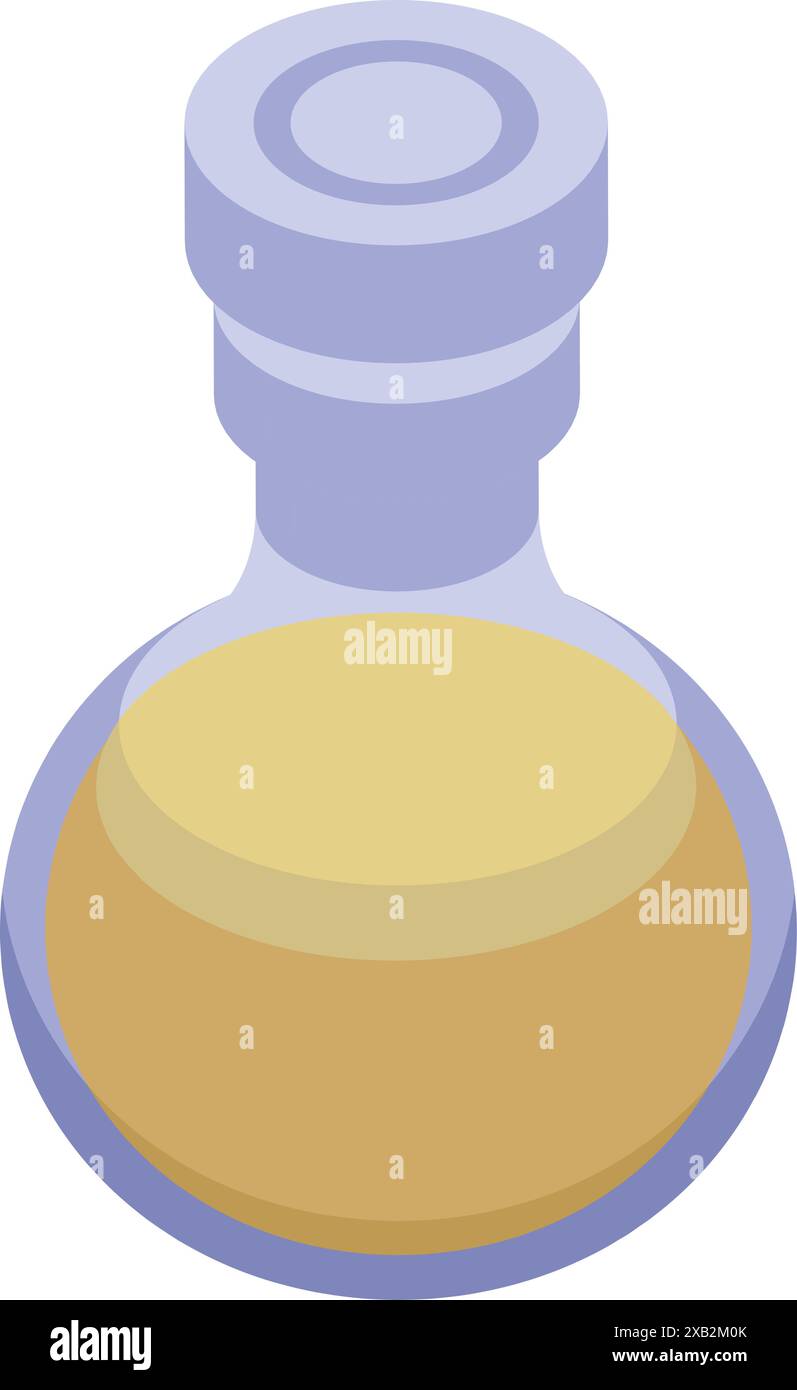 Round bottom flask containing yellow liquid with purple reflections on ...