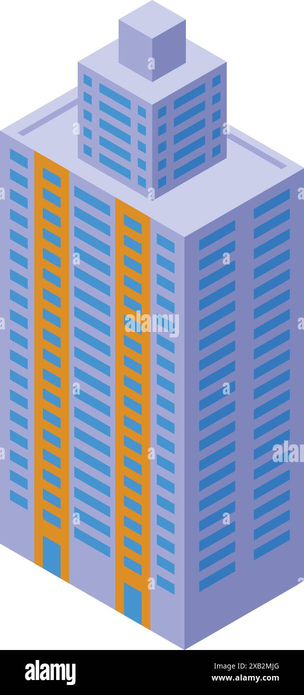 Modern office tower building isometric view with blue windows Stock ...