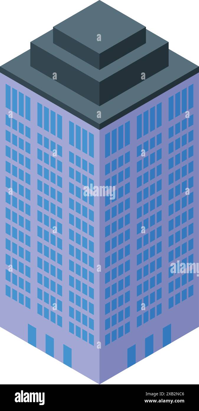 Isometric view of a modern office building with many floors and blue ...