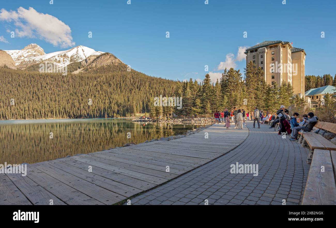 Lake Louise, Alberta, Canada – June 07, 2024: People gather on the ...