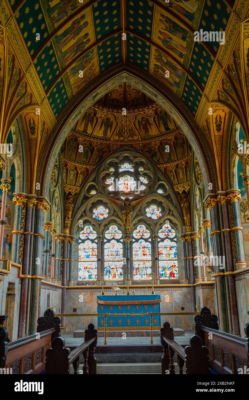 St Mary's church at Studley Royal, North Yorkshire with stained glass ...