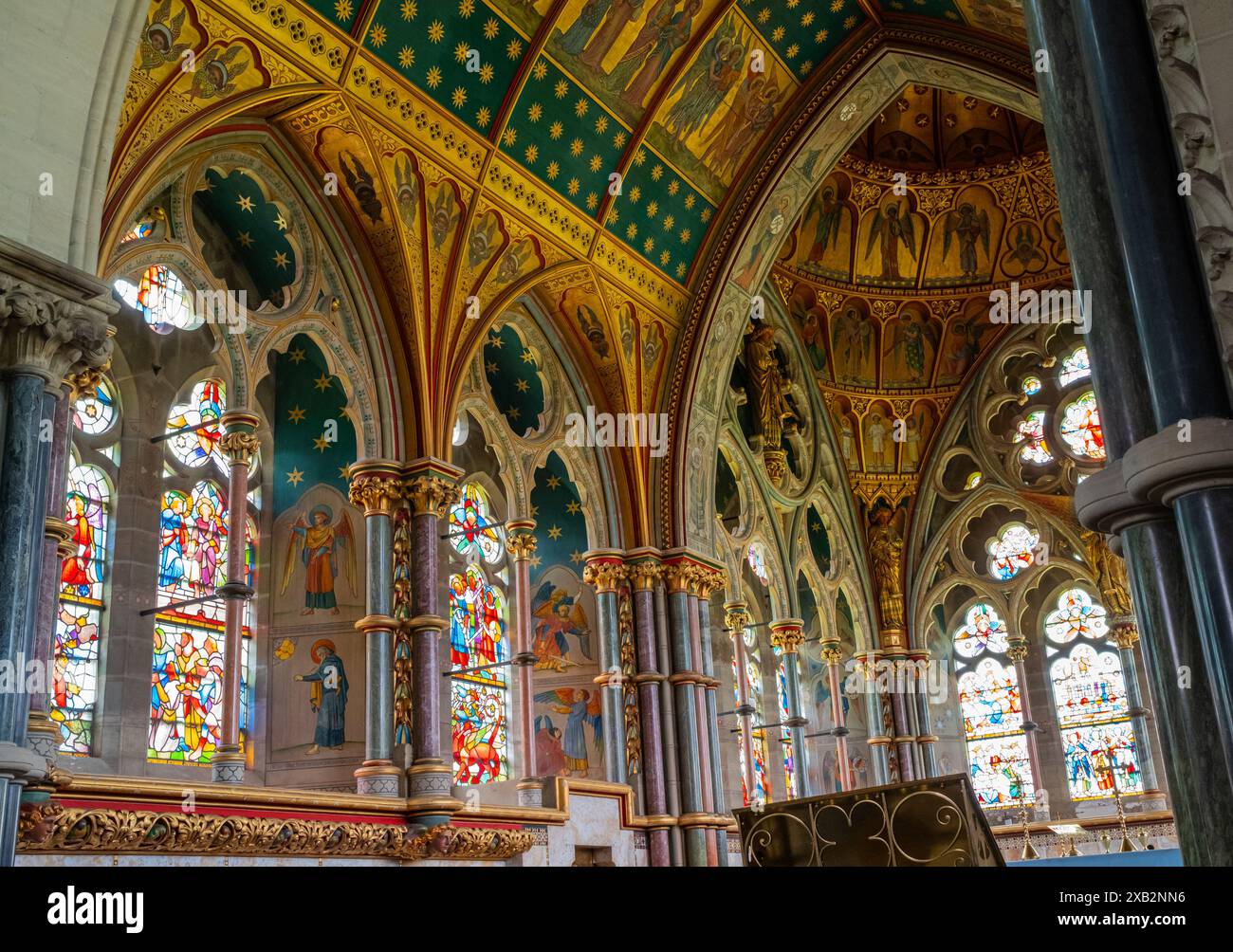 St Mary's church at Studley Royal, North Yorkshire with stained glass ...