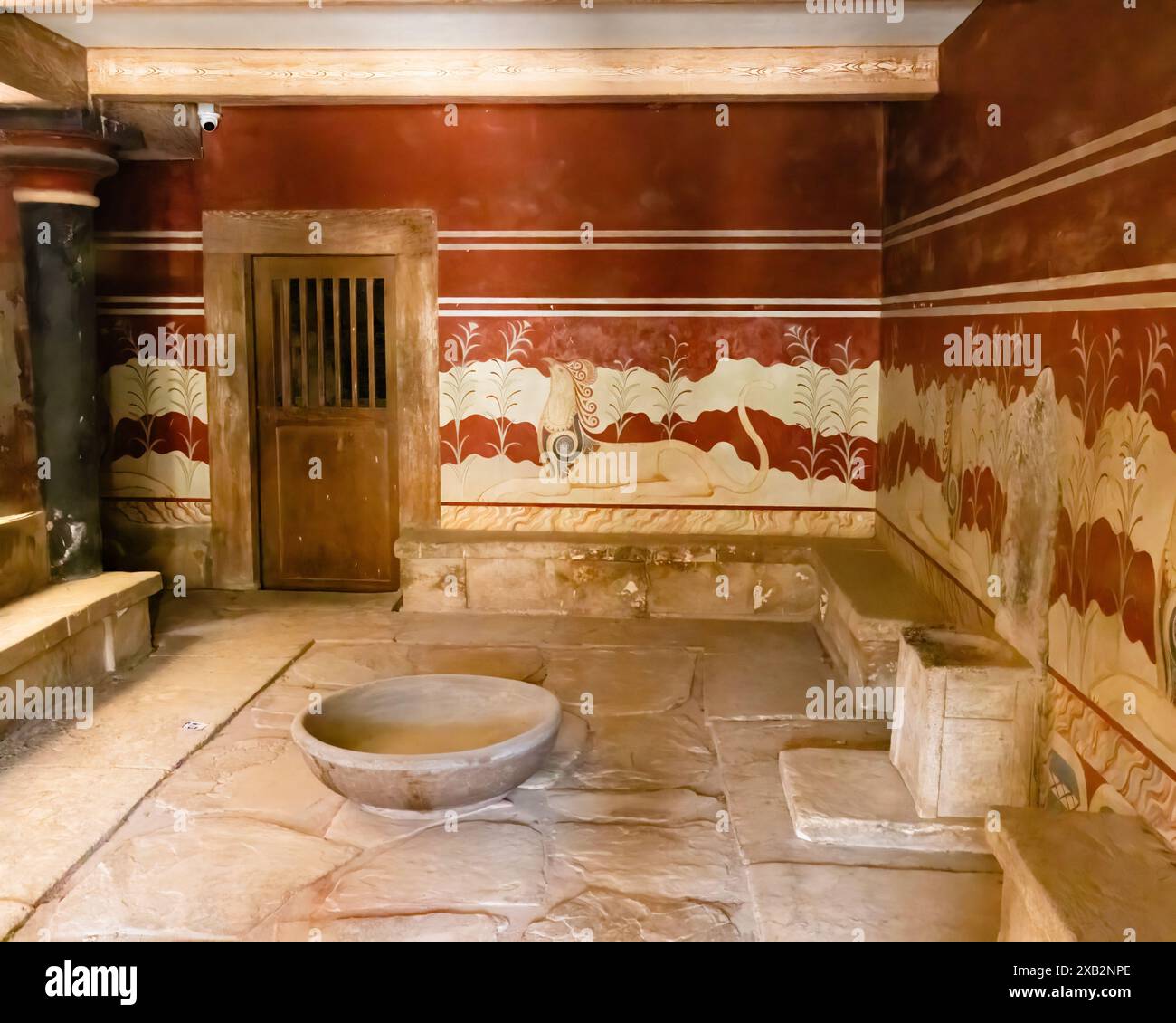 The throne room or Megaron at the Minoan Palace of Knossos on Crete ...