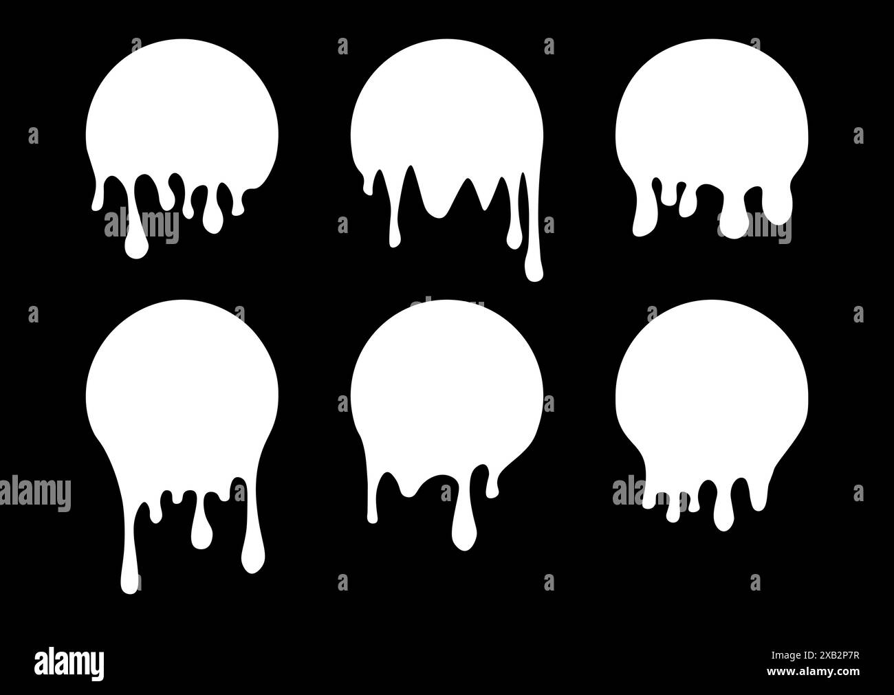 Set of drip circle labels. Paint drip stickers. White paint liquid ...