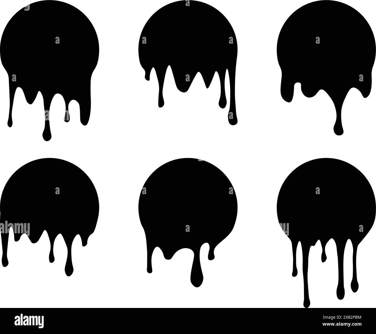 Set of drip circle labels. Paint drip stickers. Black paint liquid ...