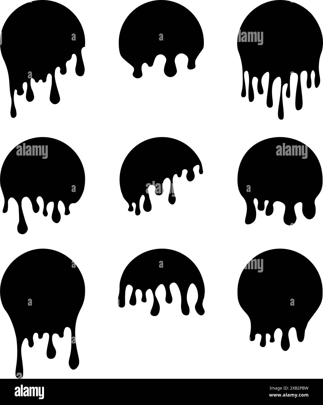 Set of drip circle labels. Paint drip stickers. Black paint liquid ...