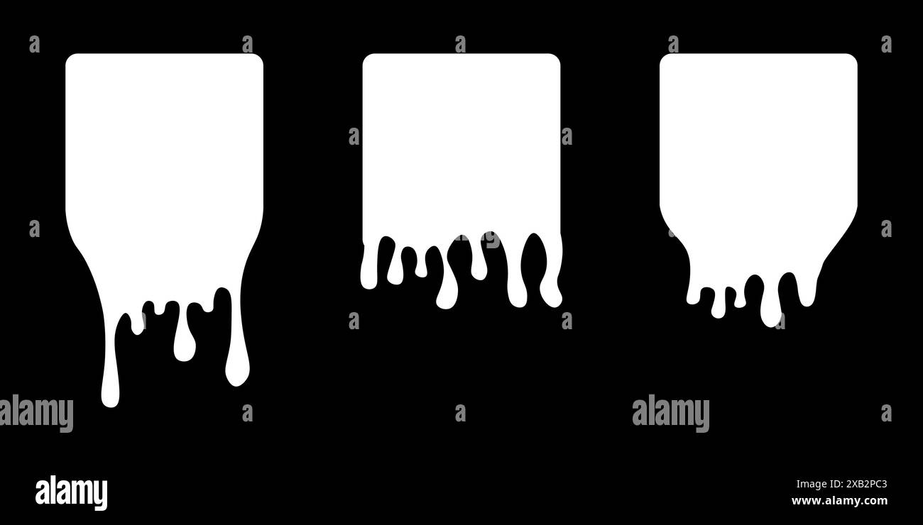Set of drip square labels. Paint drip stickers. White paint liquid ...