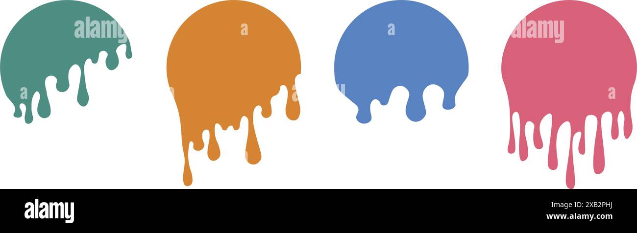 Set of colorful drips circle labels. Paint drip stickers. Current ...