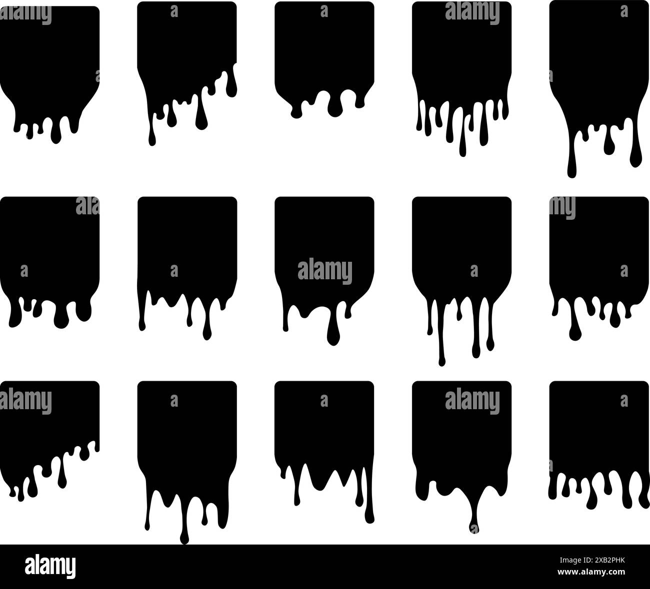 Set of drip square labels. Paint drip stickers. Black paint liquid ...