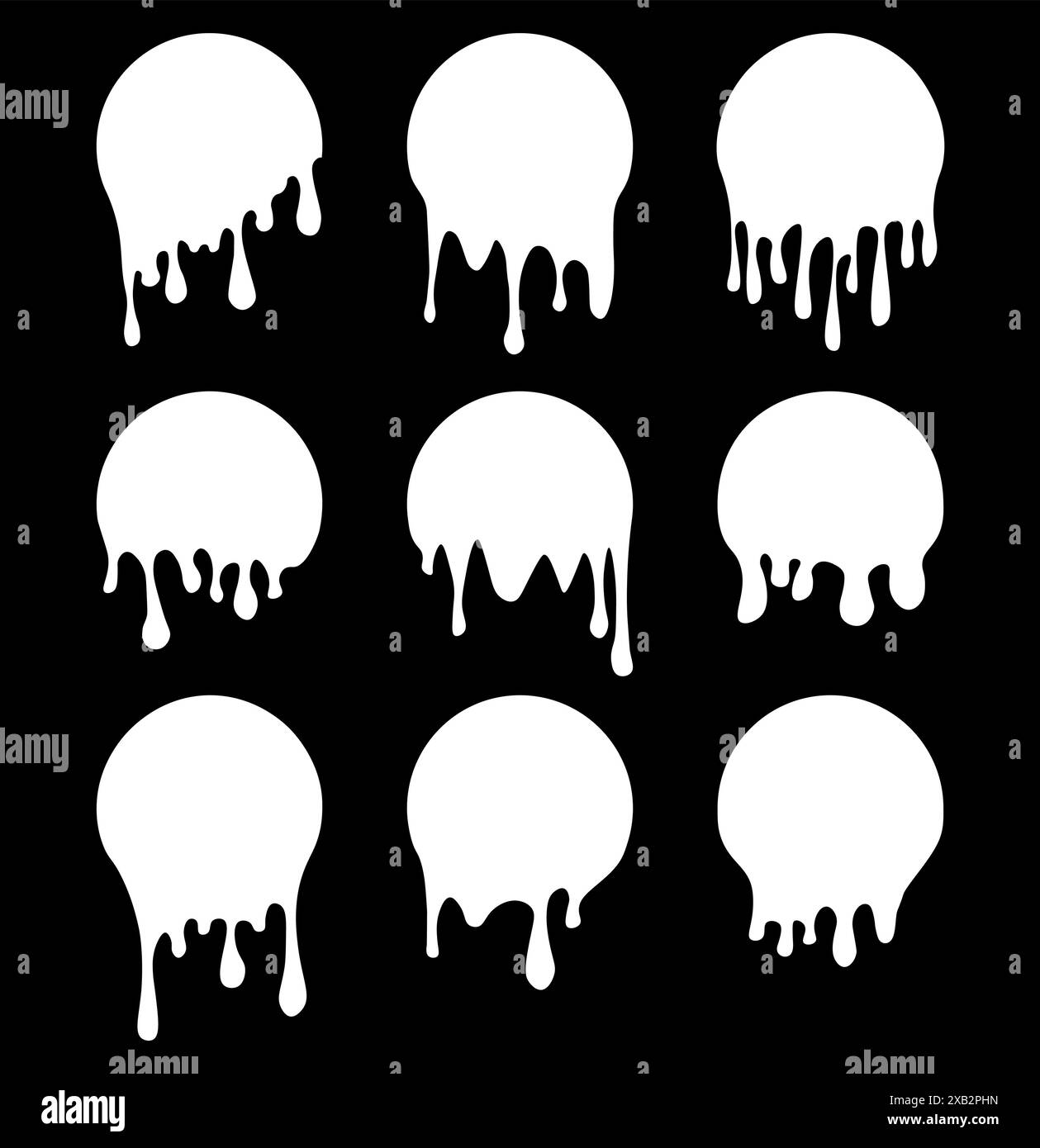Set of drip circle labels. Paint drip stickers. White paint liquid ...