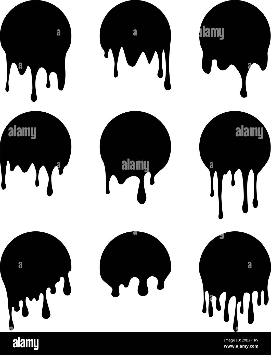 Set of drip circle labels. Paint drip stickers. Black paint liquid ...