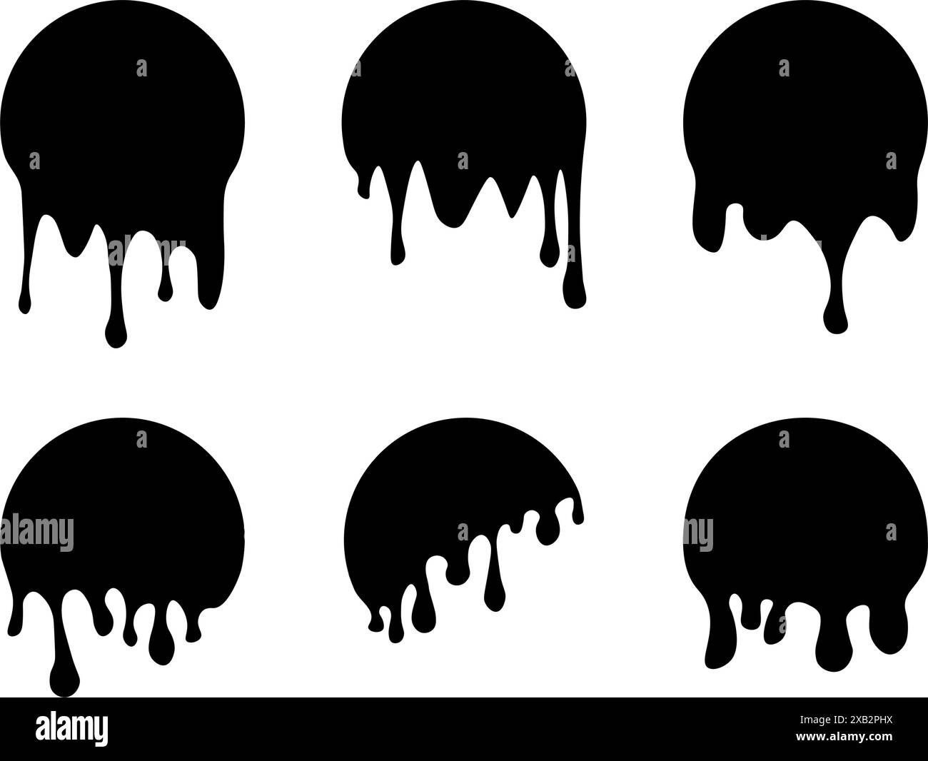Set of drip circle labels. Paint drip stickers. Black paint liquid ...