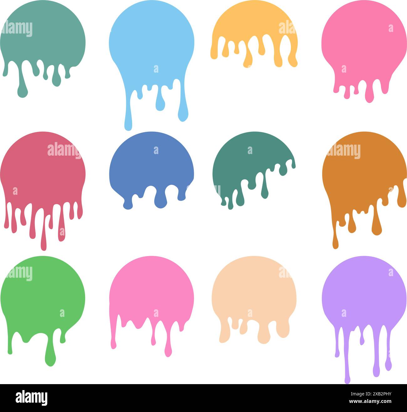 Set of colorful drips circle labels. Paint drip stickers. Current ...