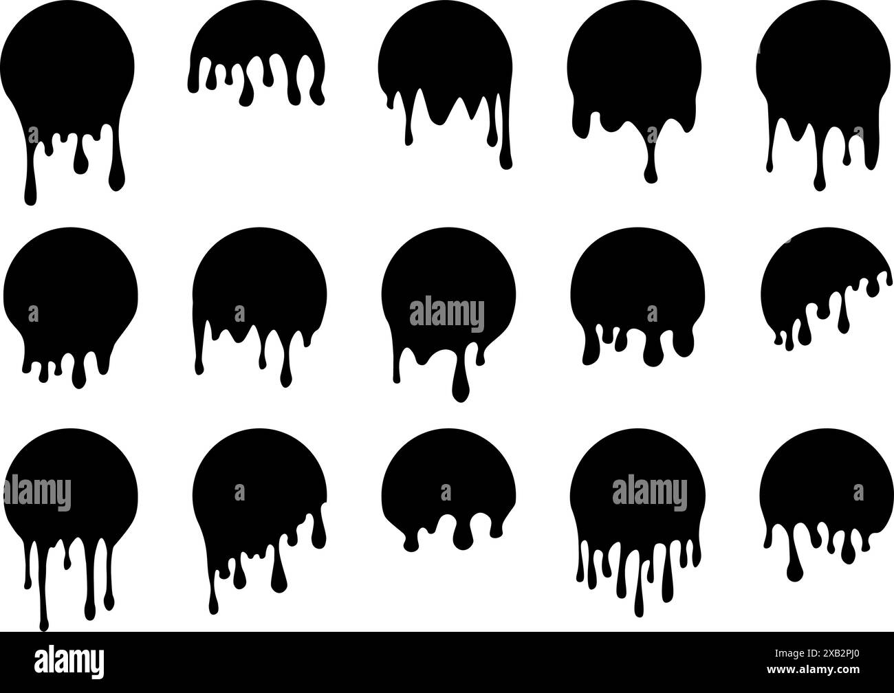 Set of drip circle labels. Paint drip stickers. Black paint liquid ...