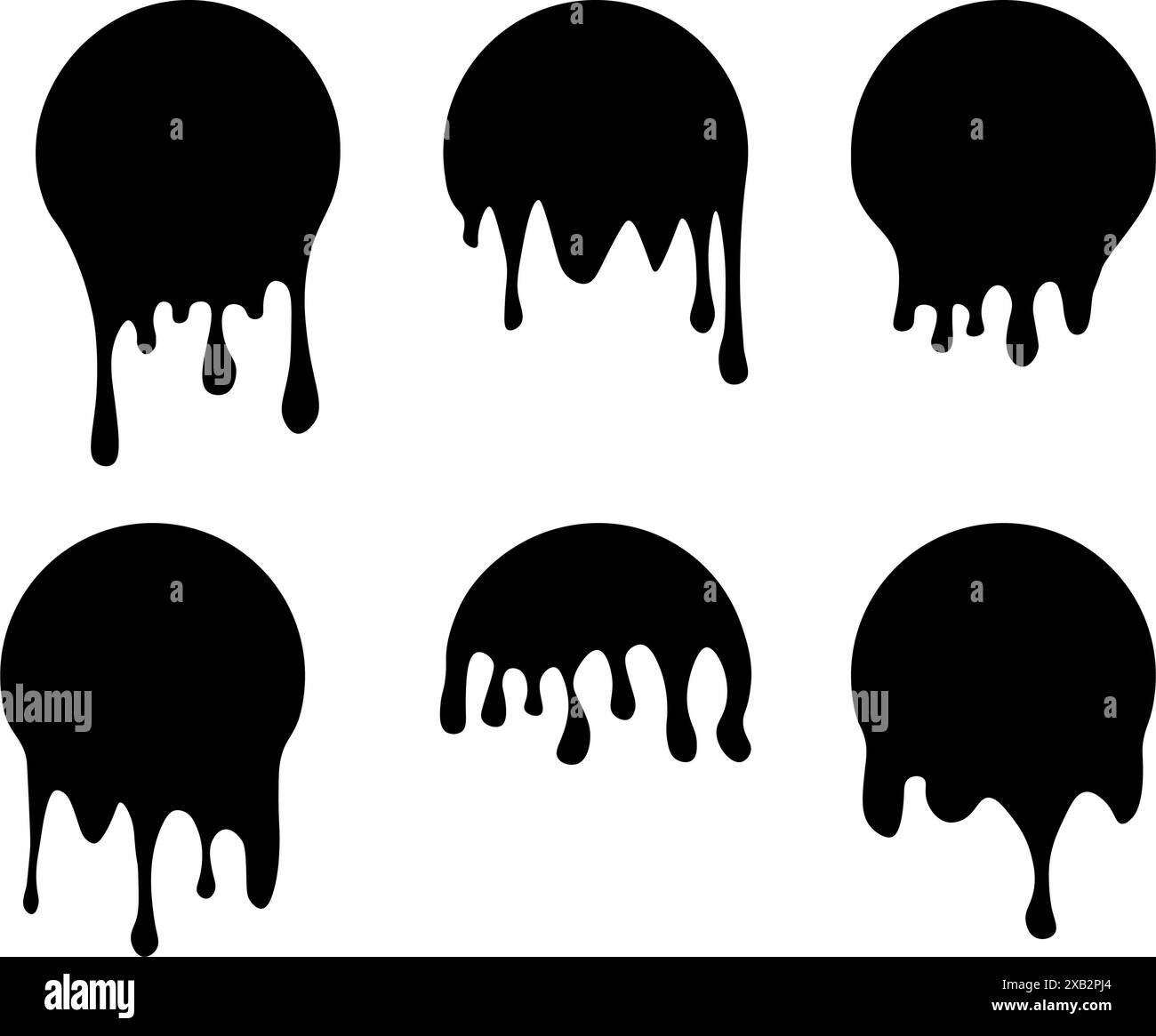 Set of drip circle labels. Paint drip stickers. Black paint liquid ...