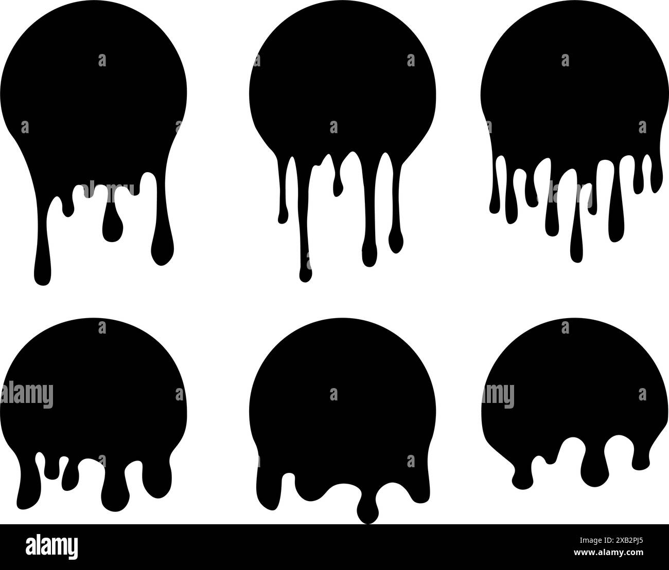 Set of drip circle labels. Paint drip stickers. Black paint liquid ...