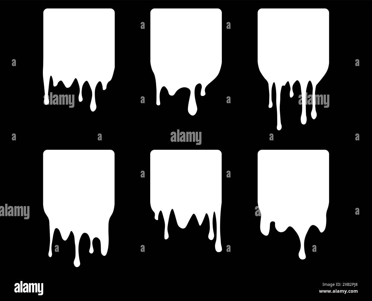 Set of drip square labels. Paint drip stickers. White paint liquid ...