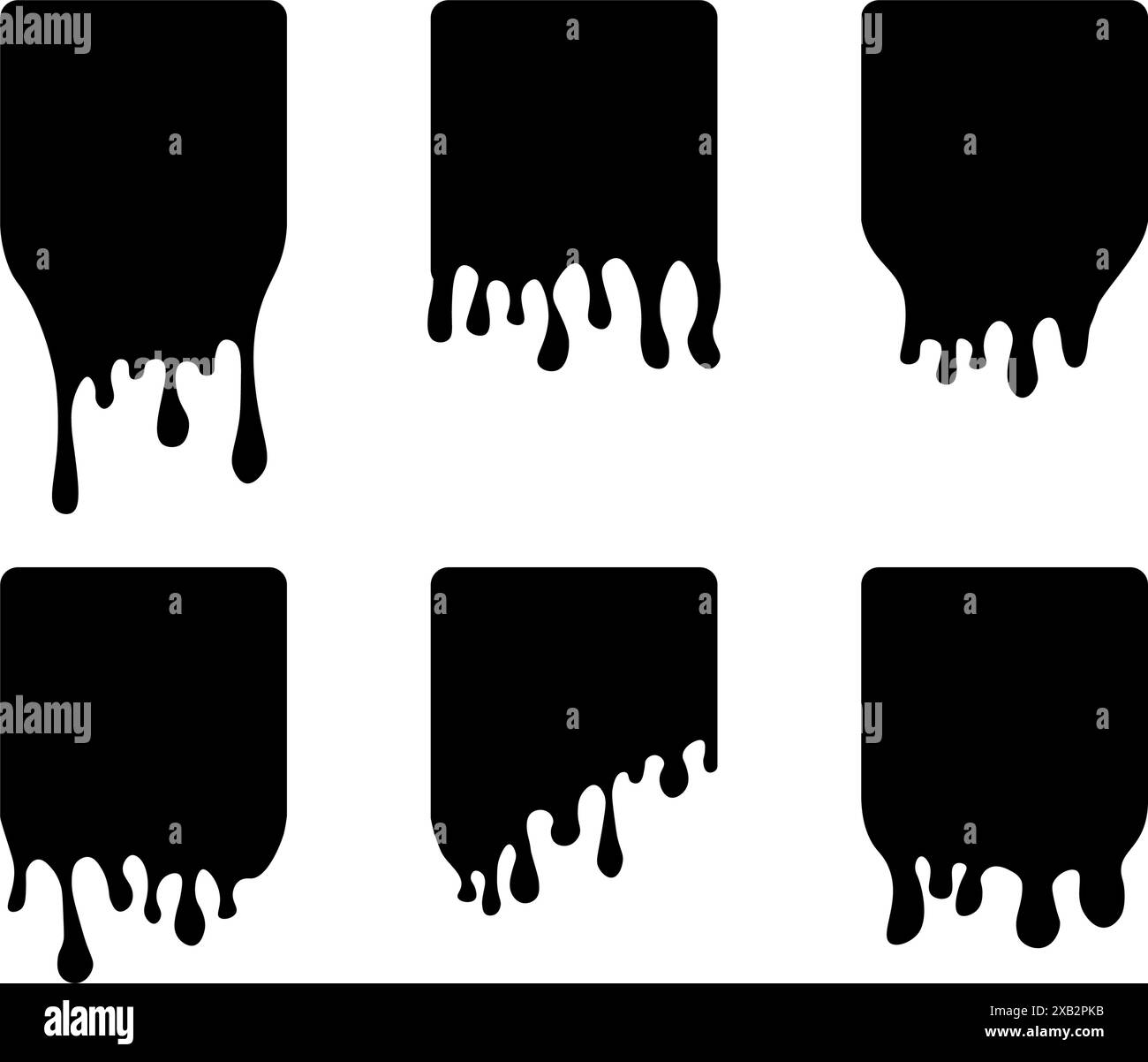Set of drip square labels. Paint drip stickers. Black paint liquid ...