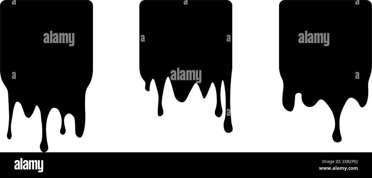 Set of drip square labels. Paint drip stickers. Black paint liquid ...