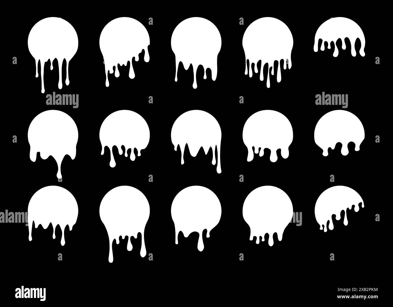 Set of drip circle labels. Paint drip stickers. White paint liquid ...