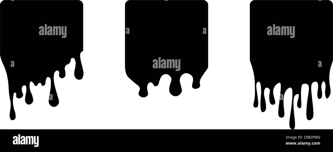 Set of drip square labels. Paint drip stickers. Black paint liquid ...