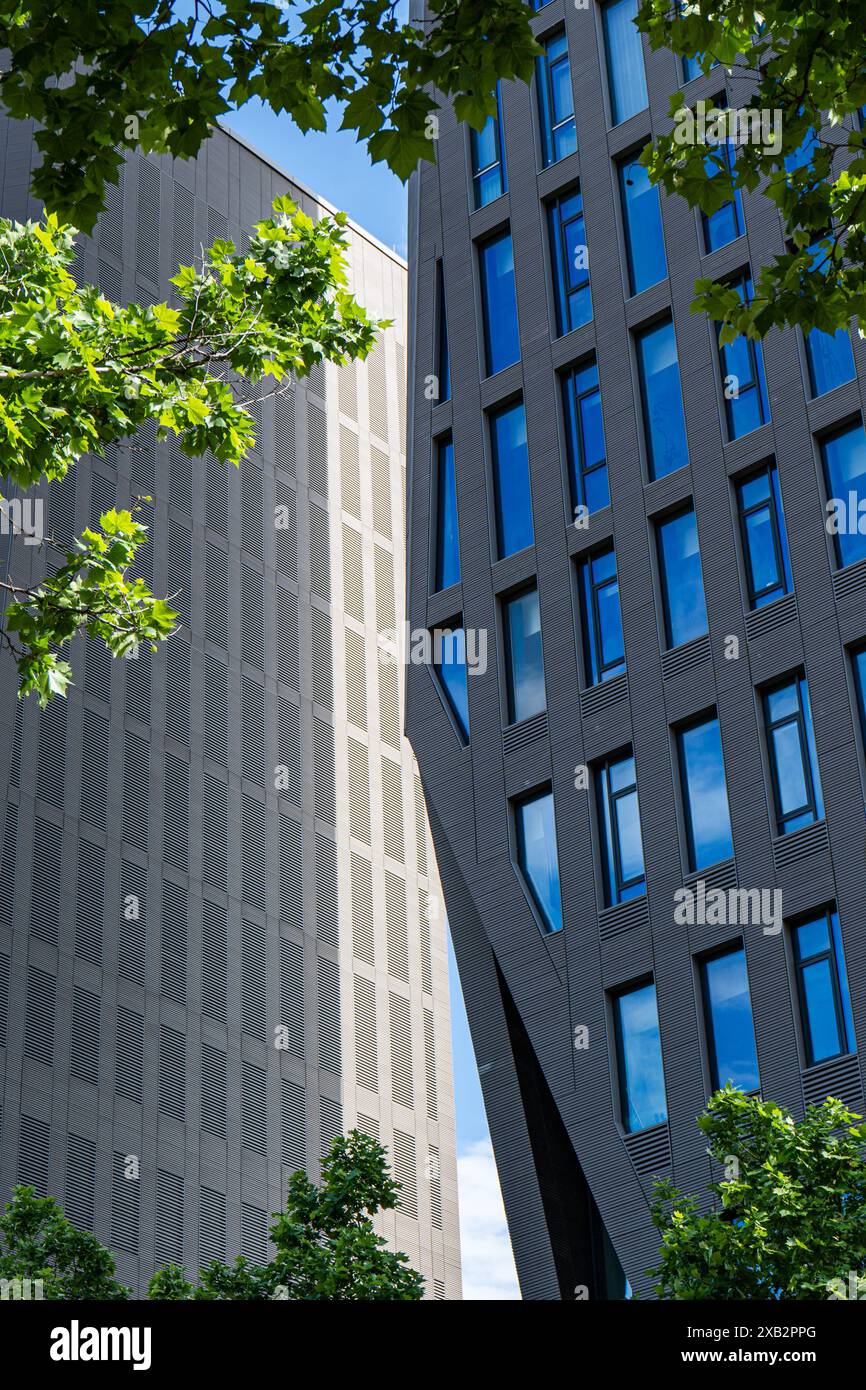 Contemporary buildings juxtaposed with lush green trees in Tbilisi ...