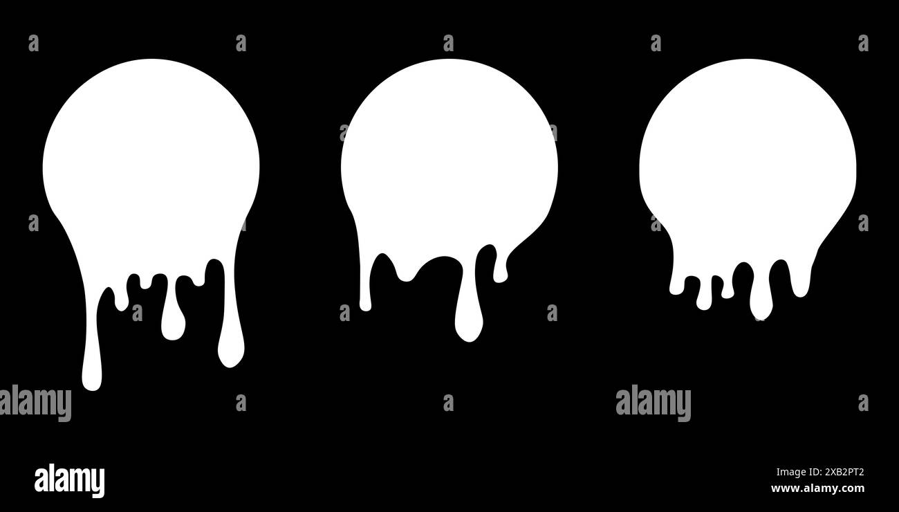 Set of drip circle labels. Paint drip stickers. White paint liquid ...