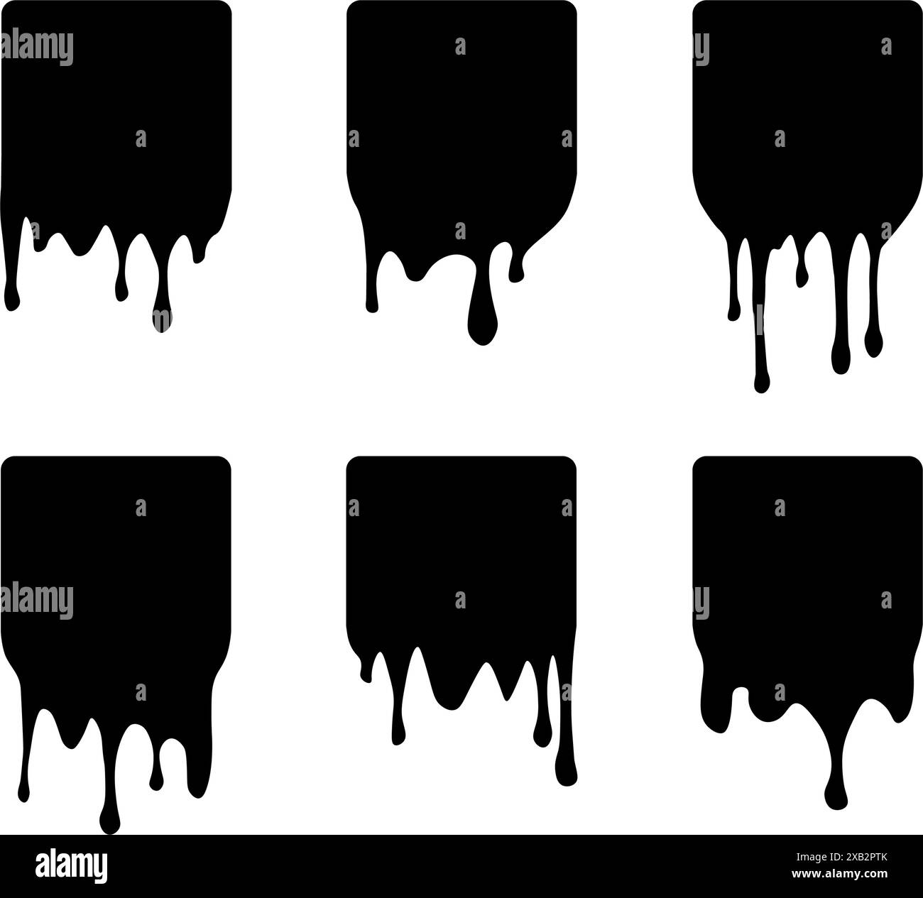 Set of drip square labels. Paint drip stickers. Black paint liquid ...