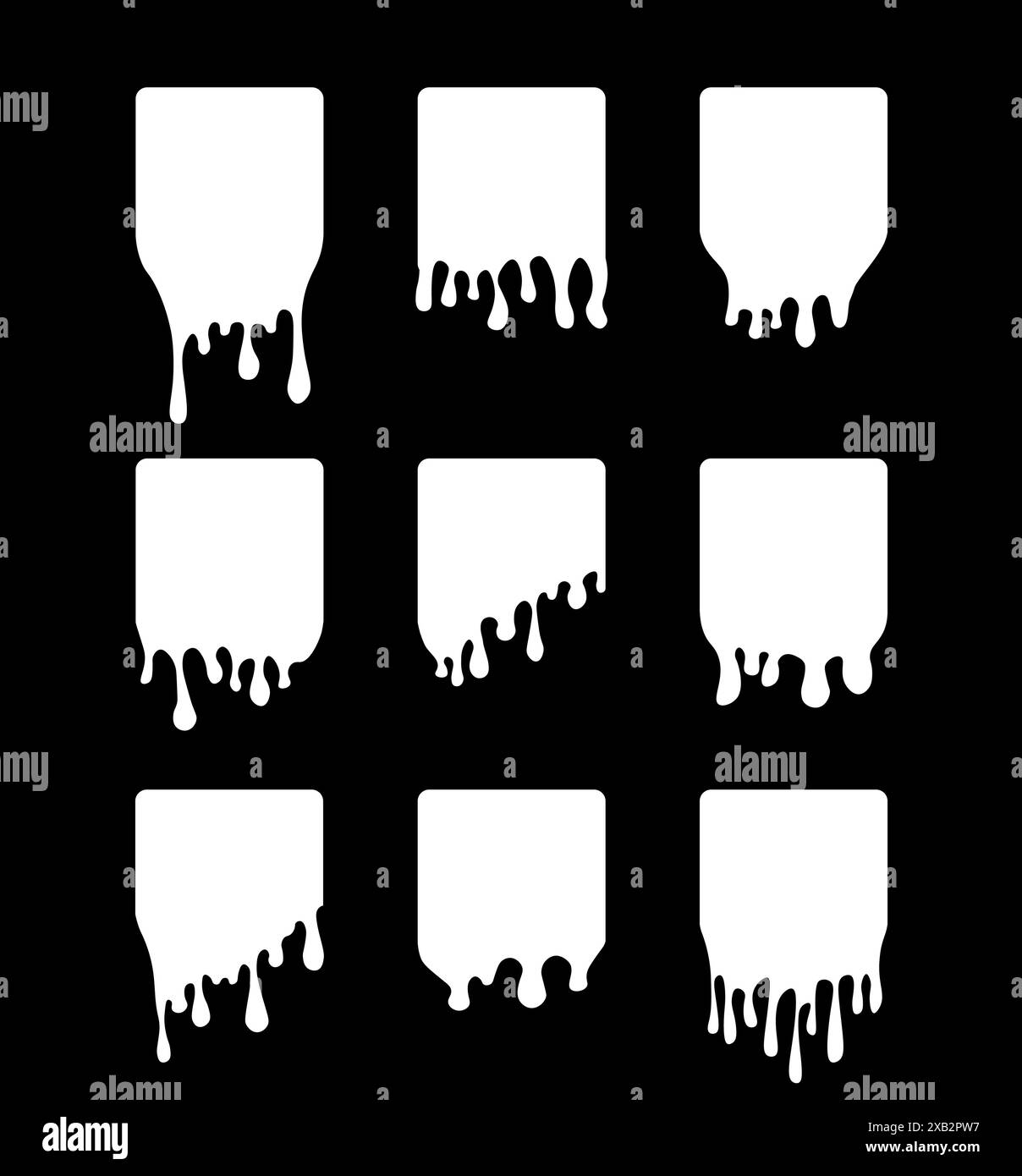 Set of drip square labels. Paint drip stickers. White paint liquid ...