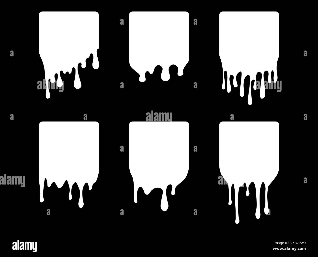 Set of drip square labels. Paint drip stickers. White paint liquid ...