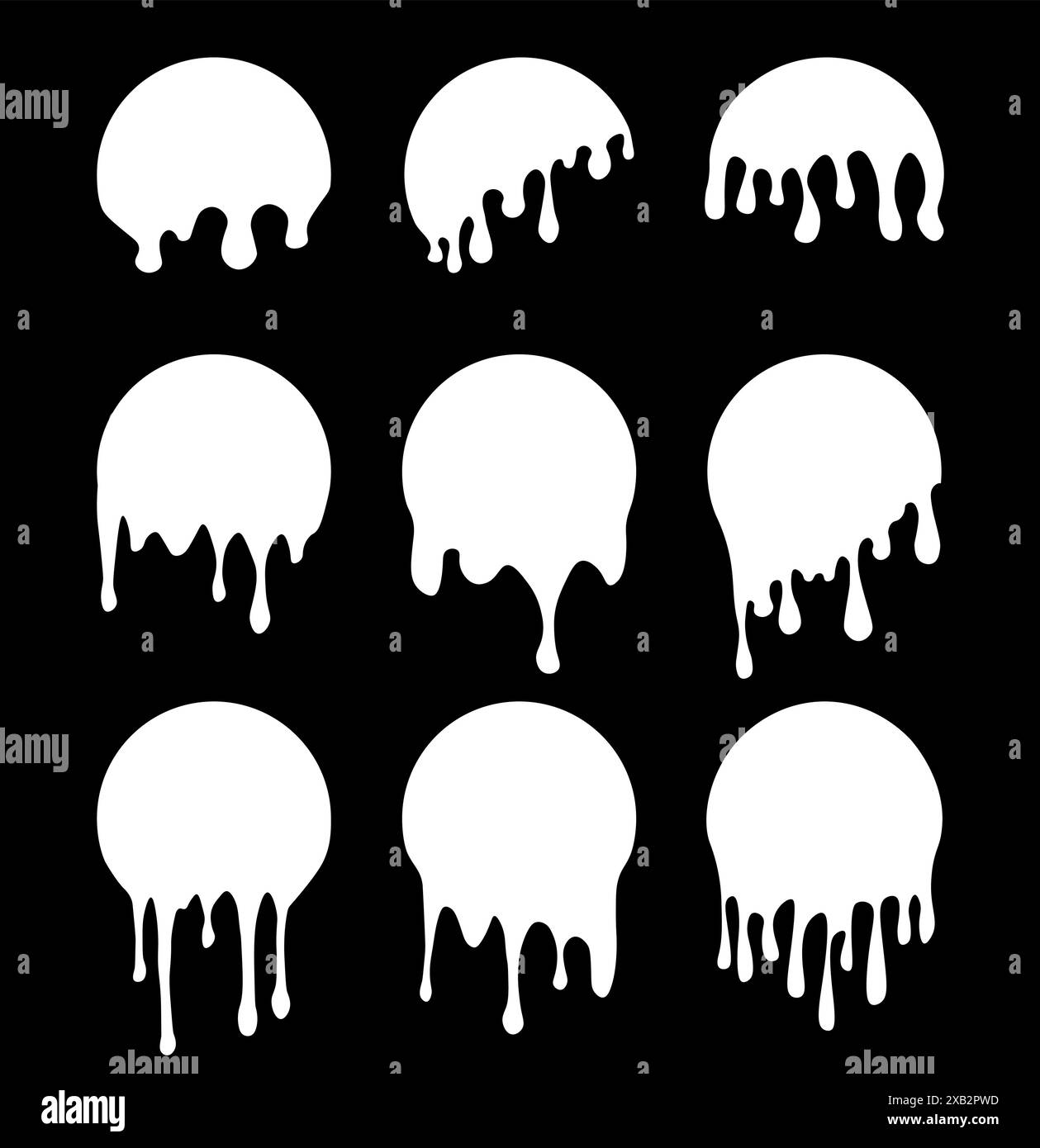 Set of drip circle labels. Paint drip stickers. White paint liquid ...