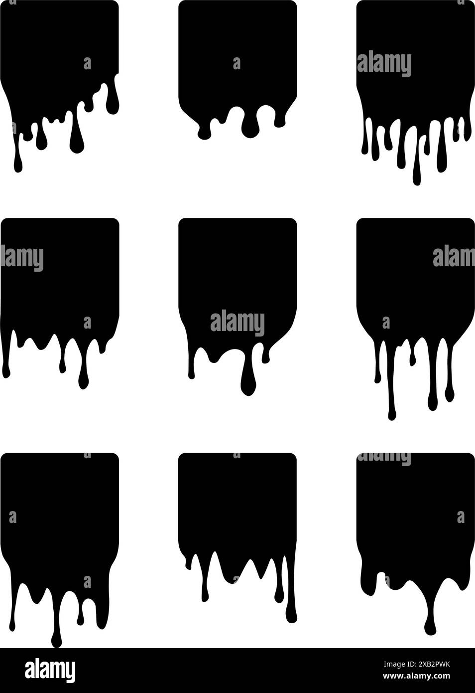 Set of drip square labels. Paint drip stickers. Black paint liquid ...