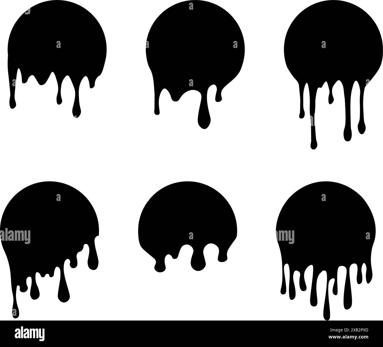 Set of drip circle labels. Paint drip stickers. Black paint liquid ...