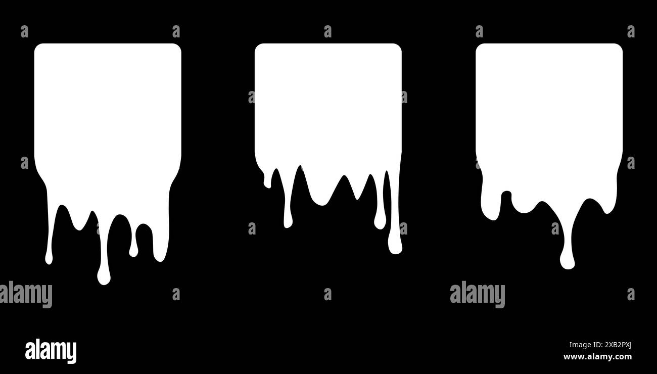 Set of drip square labels. Paint drip stickers. White paint liquid ...