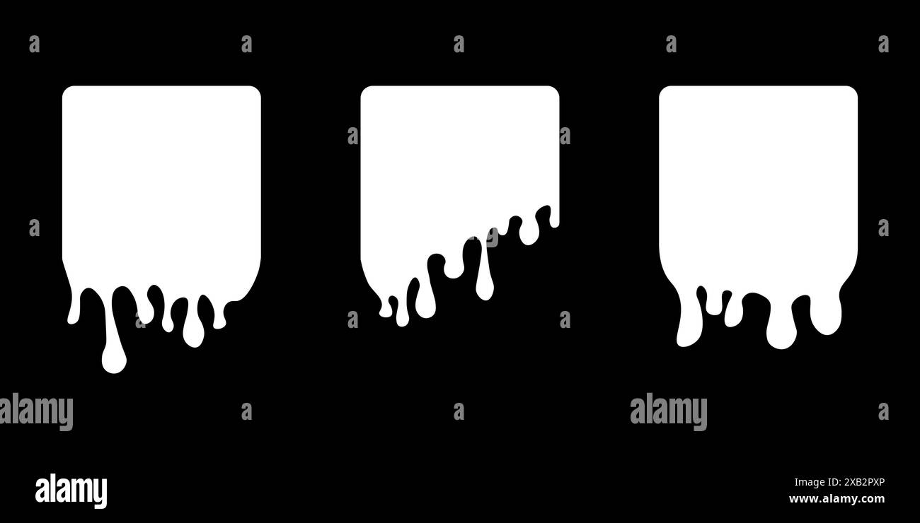 Set of drip square labels. Paint drip stickers. White paint liquid ...