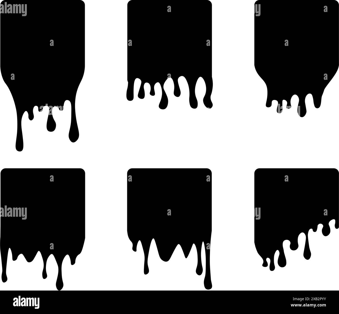 Set of drip square labels. Paint drip stickers. Black paint liquid ...