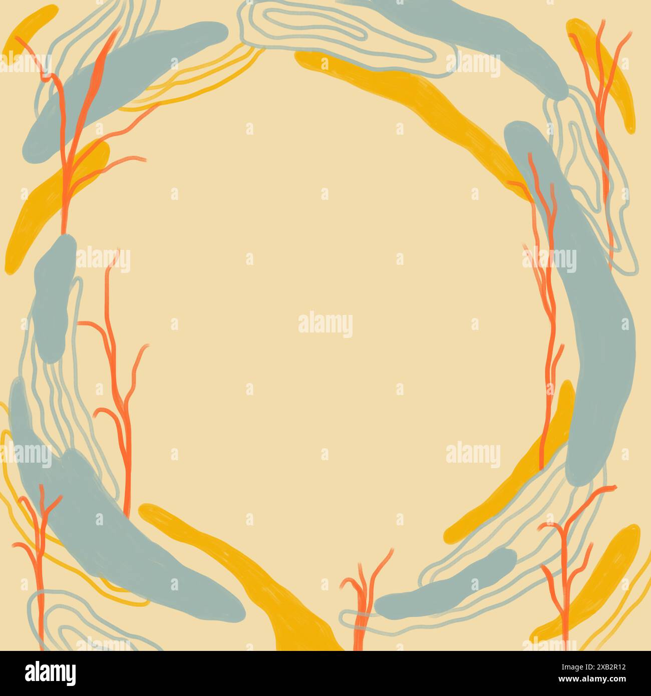 This abstract art features organic brushstrokes creating a circular ...