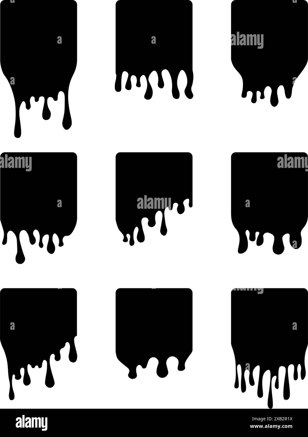 Set of drip square labels. Paint drip stickers. Black paint liquid ...