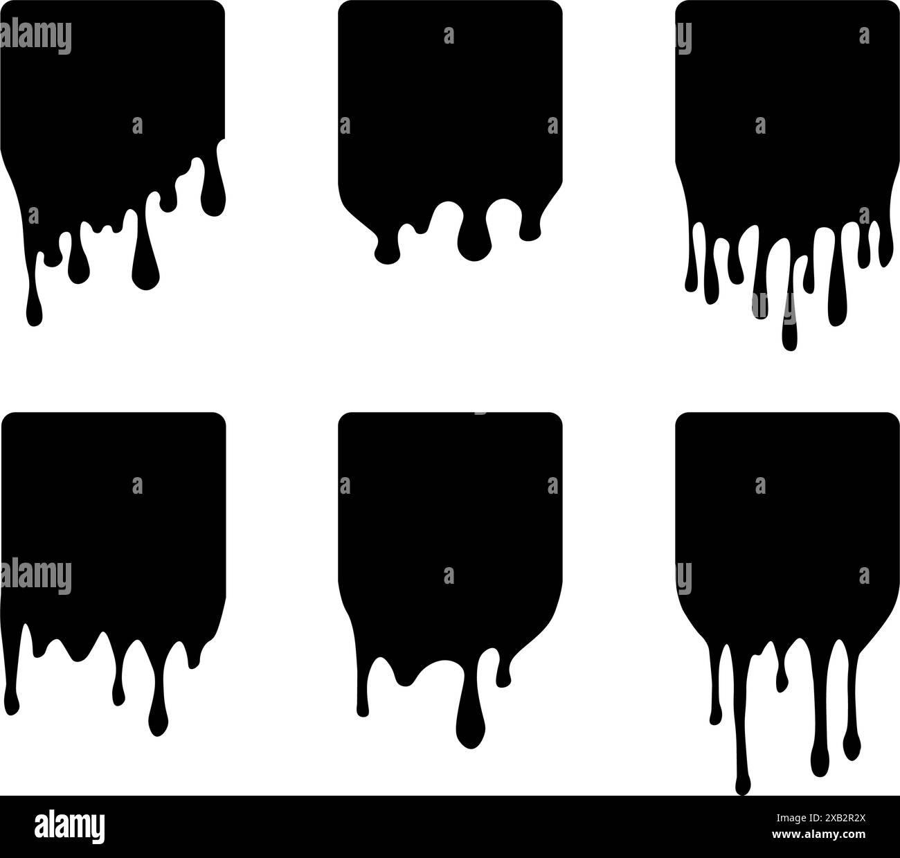 Set of drip square labels. Paint drip stickers. Black paint liquid ...