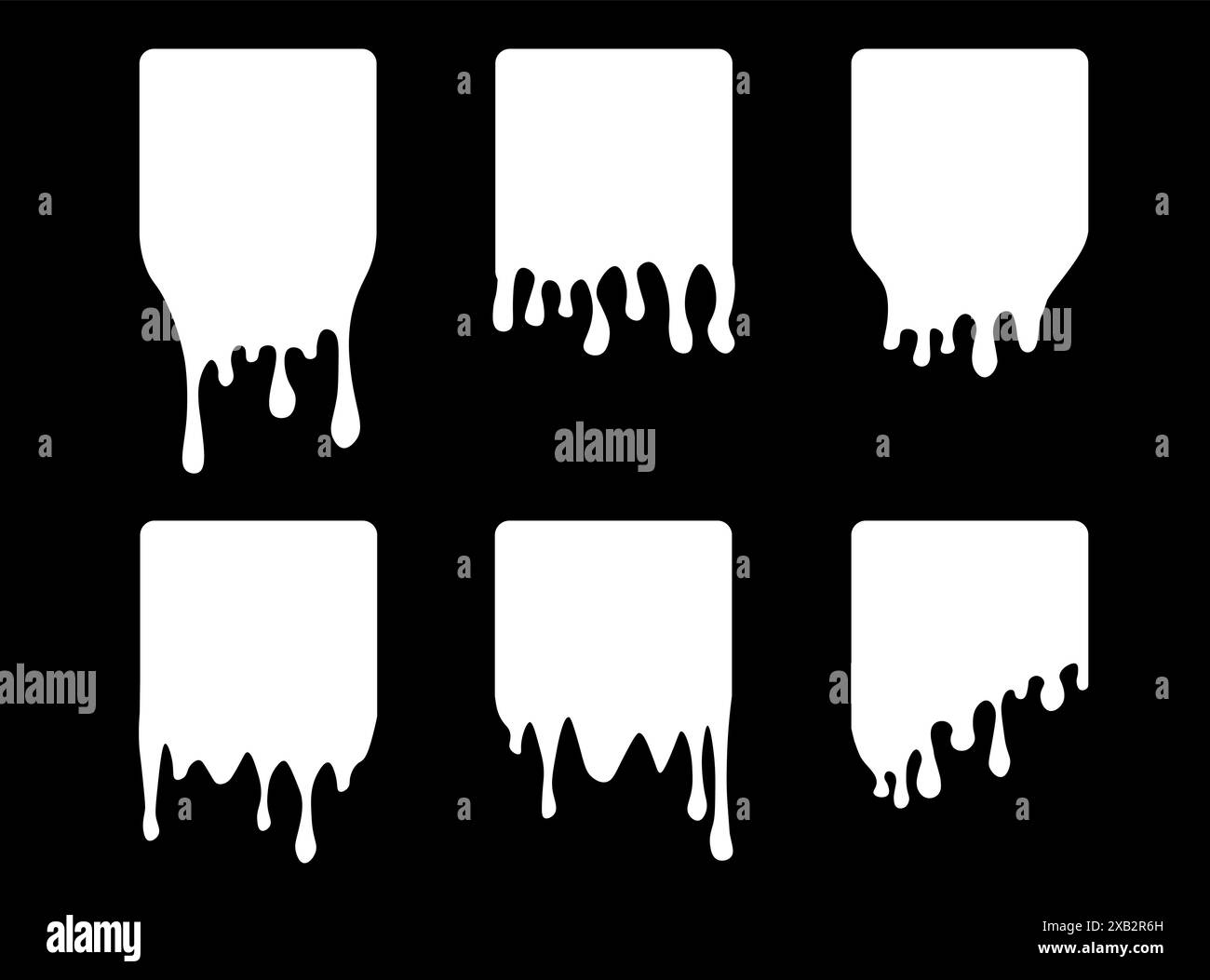 Set of drip square labels. Paint drip stickers. White paint liquid ...