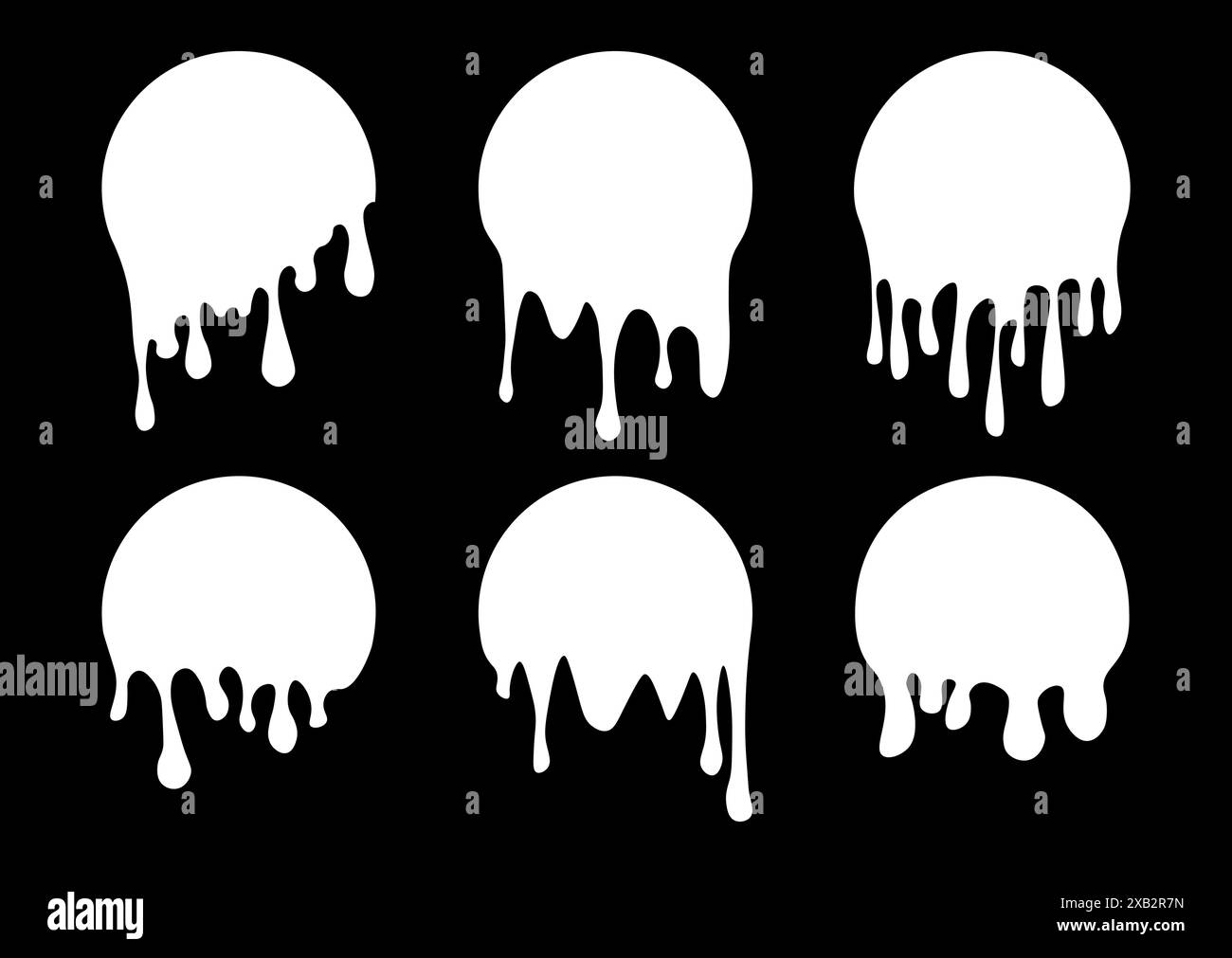 Set of drip circle labels. Paint drip stickers. White paint liquid ...