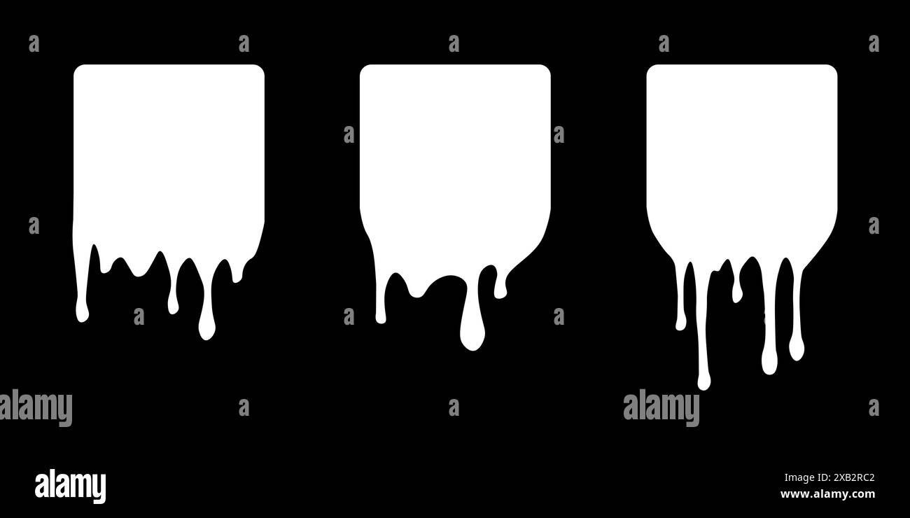 Set of drip square labels. Paint drip stickers. White paint liquid ...
