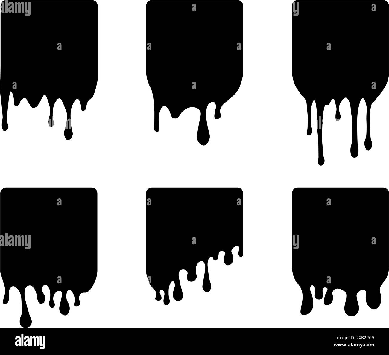 Set of drip square labels. Paint drip stickers. Black paint liquid ...