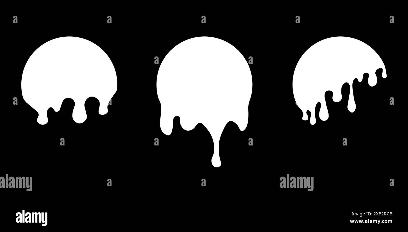 Set of drip circle labels. Paint drip stickers. White paint liquid ...