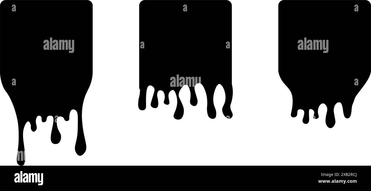 Set of drip square labels. Paint drip stickers. Black paint liquid ...